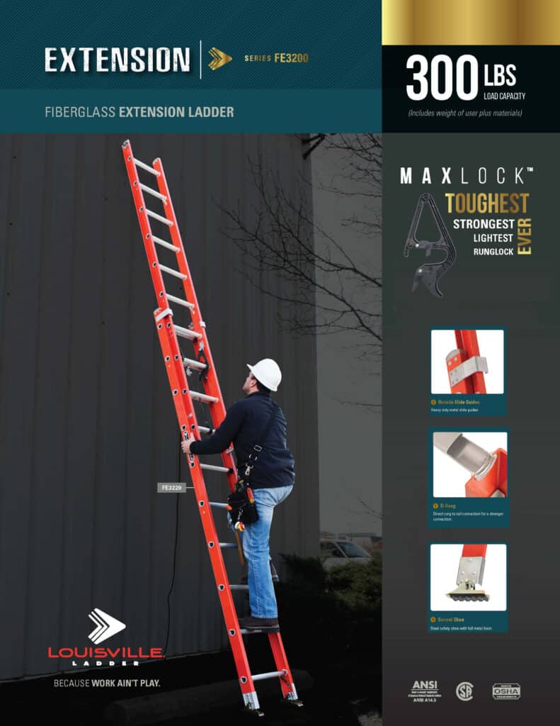 Louisville Ladder Aluminum and Fiberglass Extension Ladders - Roofers Mart